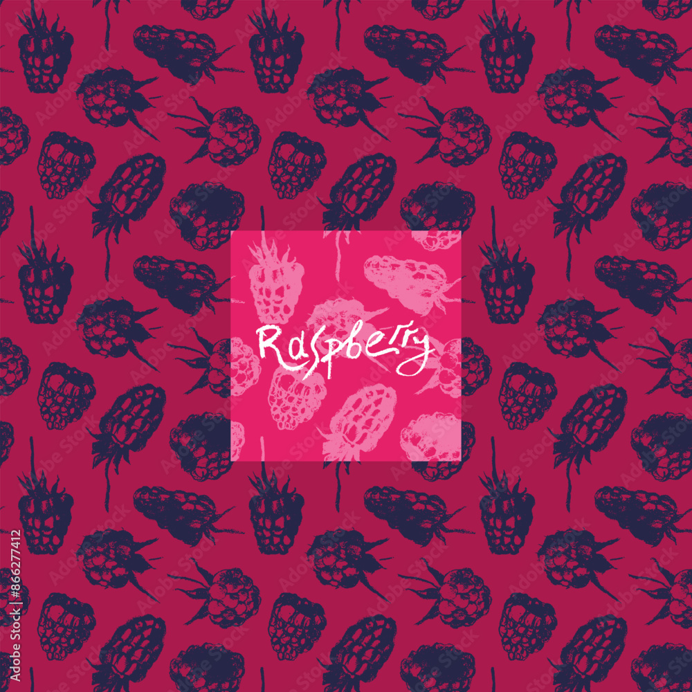 Abstract raspberry hand drawn illustrations. Vector raspberries drawings. Raspberry banner with ...