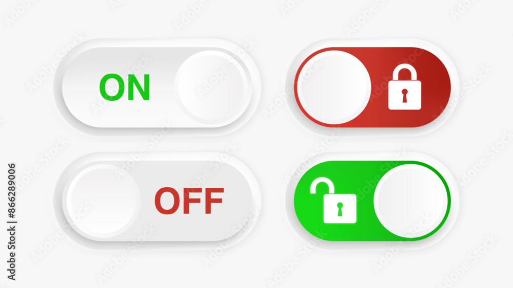 Toggle Switch Icons. 3D On and Off, Lock and Unlock Material Design ...