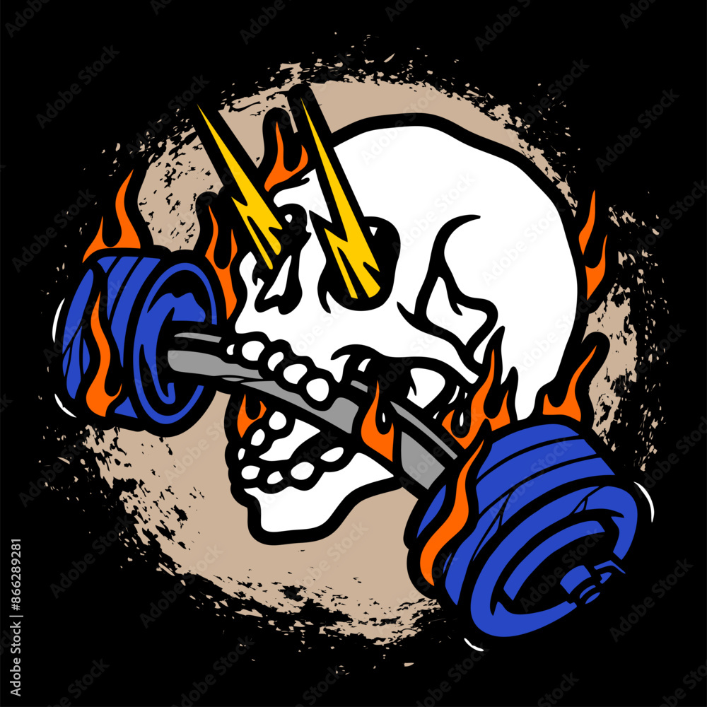 vector illustration tracing artwork of The skull bites the barbell and ...