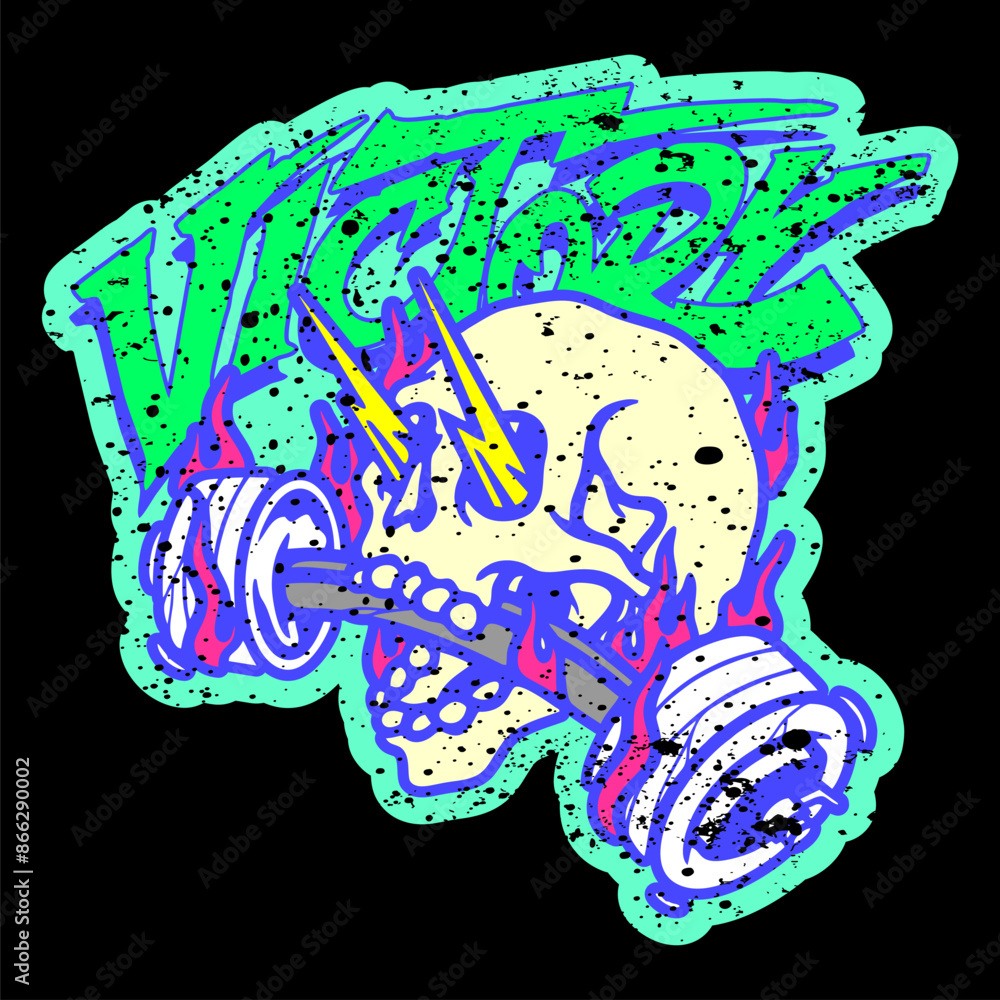vector illustration tracing artwork of skull bite barbell burn and the ...
