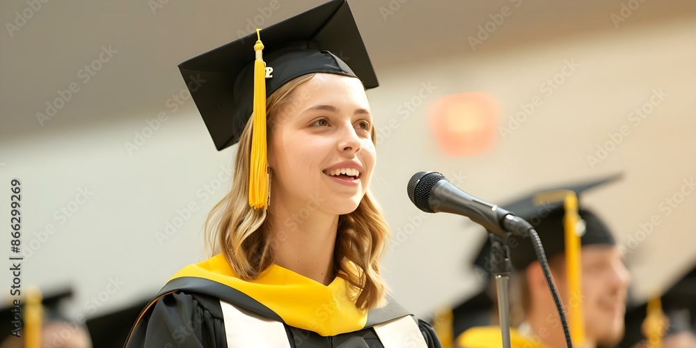 Inspiring Valedictorian Woman Delivering Graduation Speech to Fellow ...