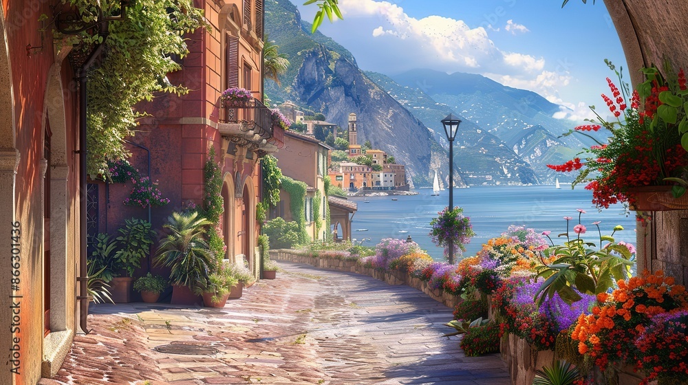 Charming picturesque Italian village with arched buildings and vibrant ...