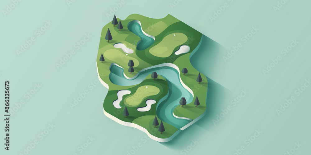 Isometric illustration of a golf course, isometric illustration of a ...