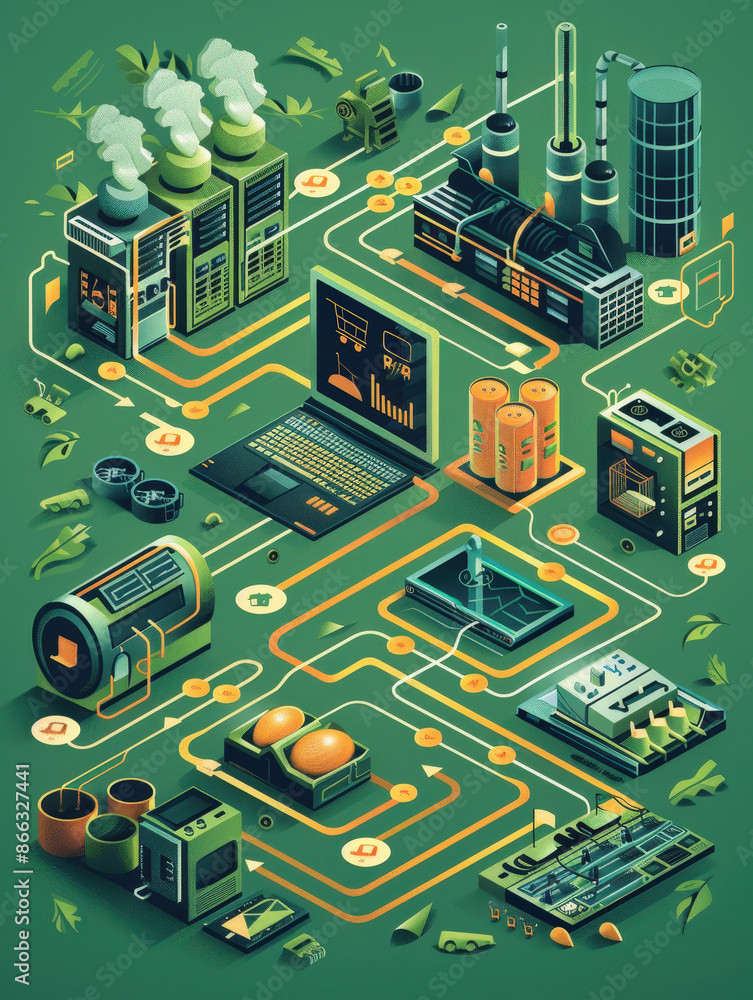 An illustration of a circular economy for electronics, featuring a ...