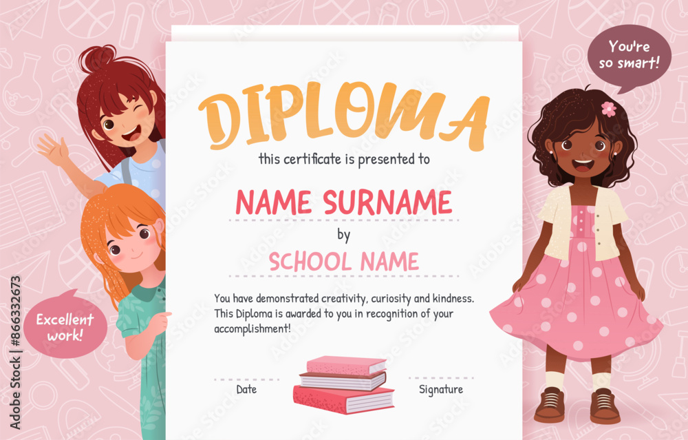 Horizontal Diploma Certificate for School and Preschool Children in ...