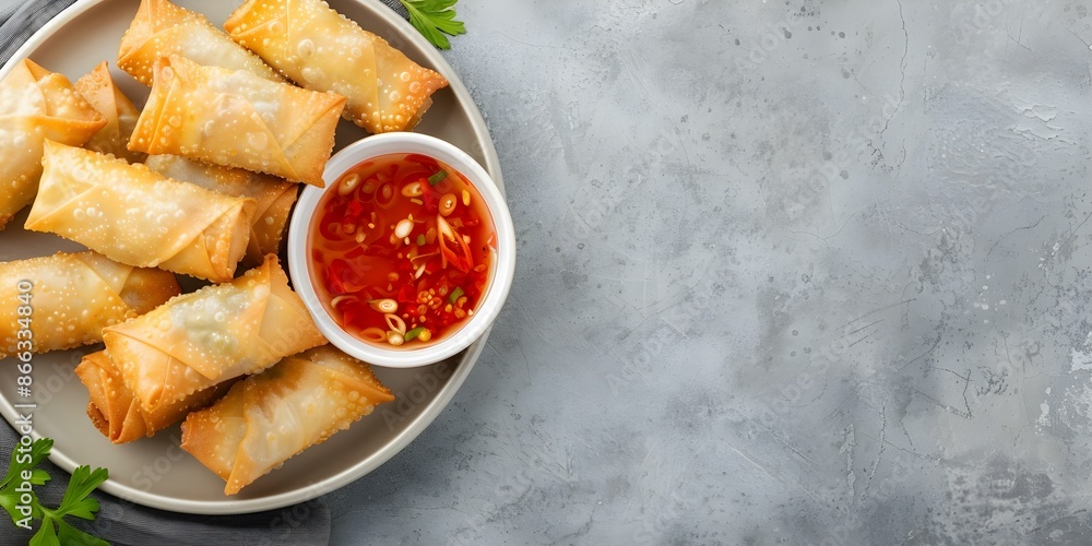 Crispy Filipino lumpia with savory filling served with sweetsour ...