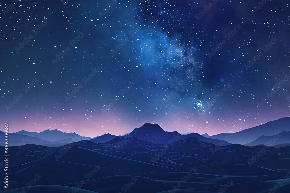 Night sky flat design front view milky way 3D render complementary ...