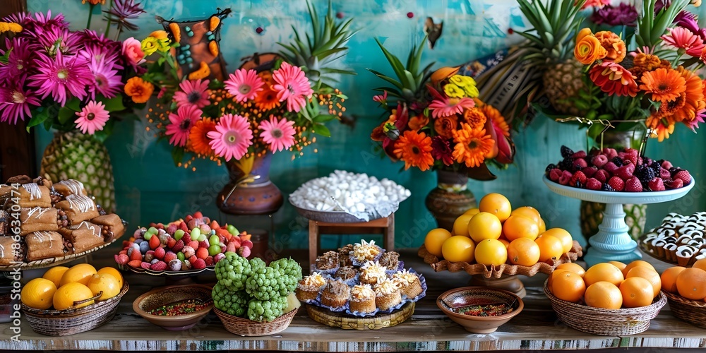 Brazilian Festa Junina table with traditional treats and decorations ...