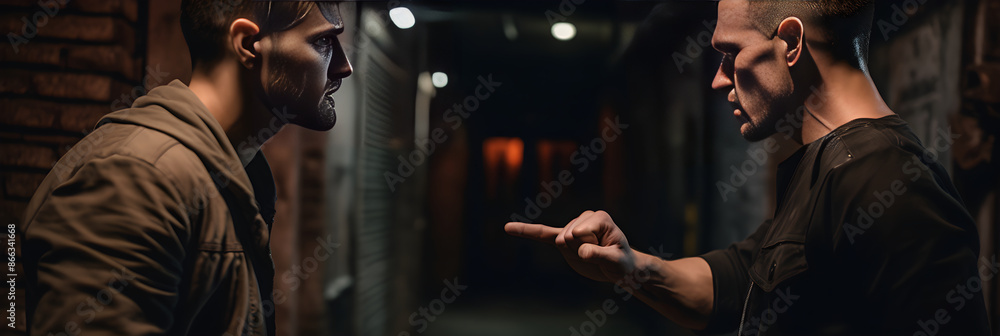 Intense Verbal Altercation Between Two Men in a Dimly Lit Alley ...
