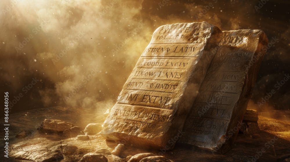 Realistic photo ten commandments on stone tablets from exodus for ...