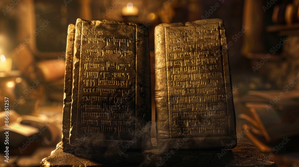 Realistic ten commandments stone tablets photo from exodus for ...