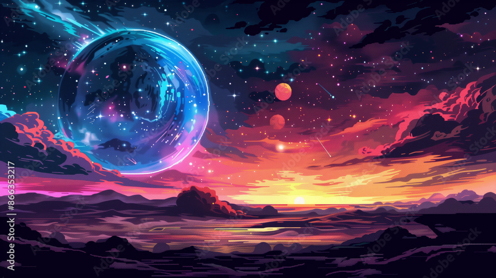 Universe void background in pixel art, vibrant colors Stock ...