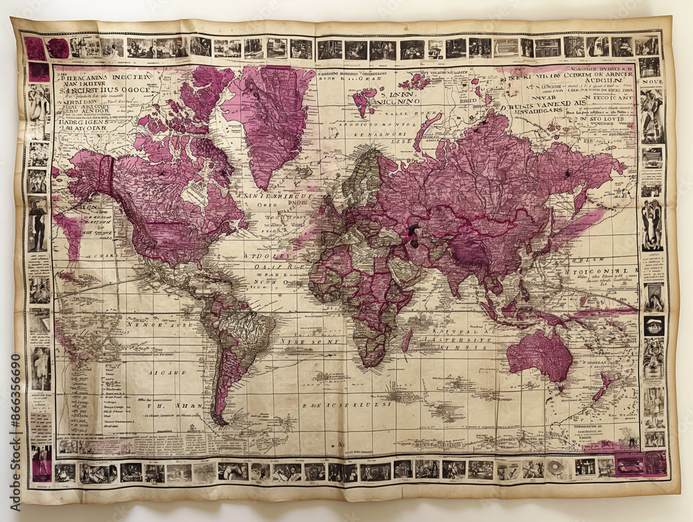 A vintage world map with a fashion theme is highlighted in purple ...
