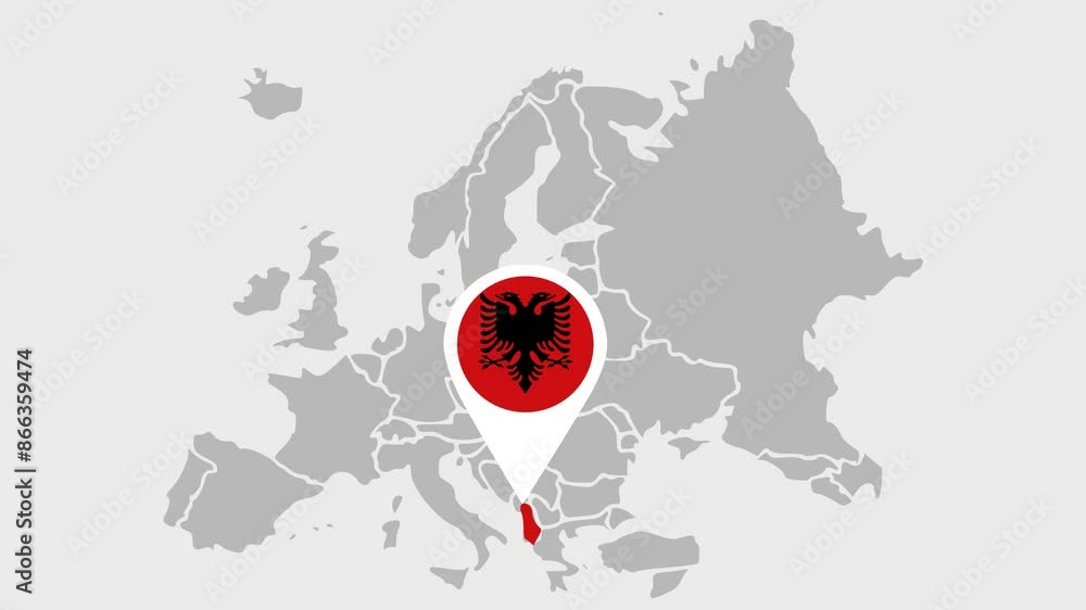 Albania's Location Pin icon shows its location on a map of Europe ...