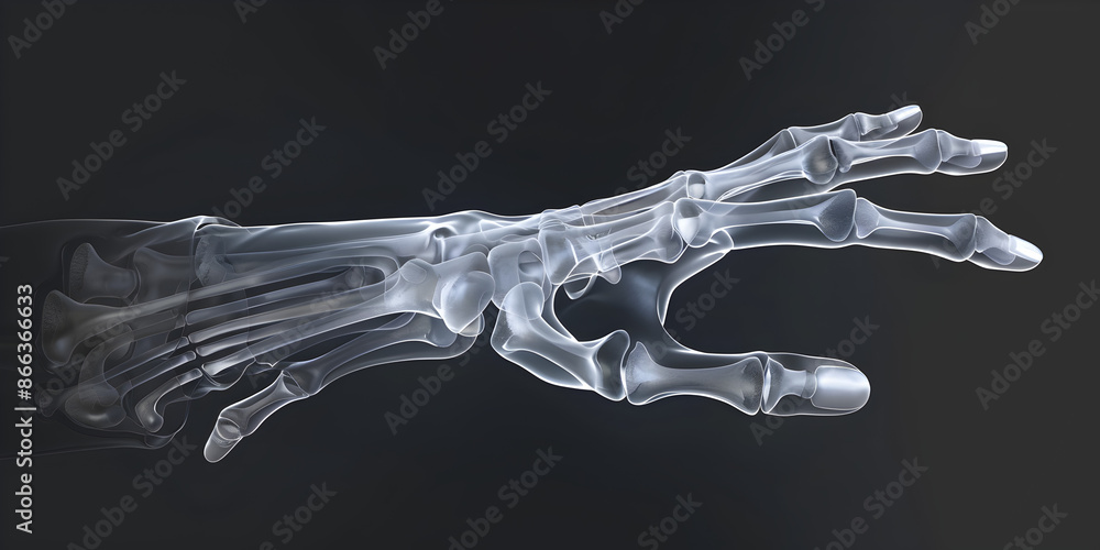 Medical X-ray Imaging: Detailed View of Hand Bones and Joints on Black ...