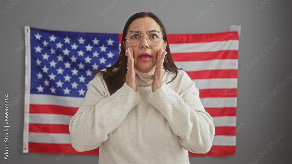 Middle age hispanic woman, glasses on, shocked and awestruck in ...