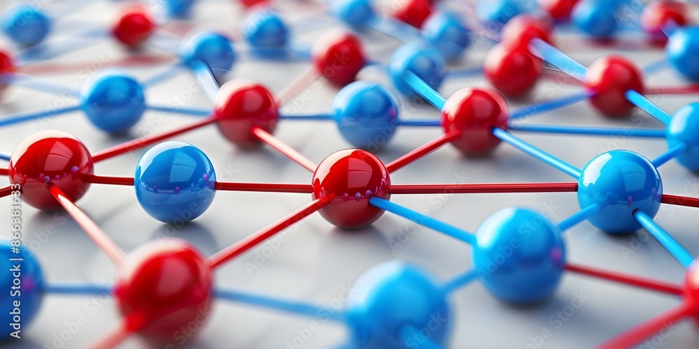 Connecting Red and Blue Nodes in a Digital Network. Concept Digital ...