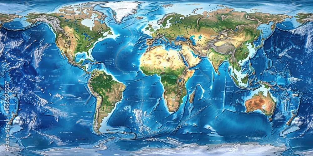 Physical map of the World, with high resolution details and land ...