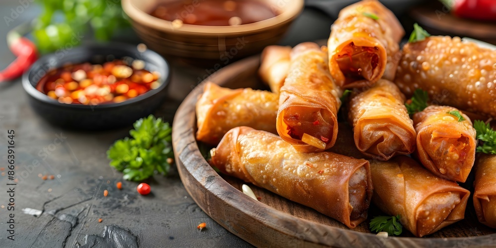 Spicy Deep-Fried Dynamite Lumpia An Iconic Filipino Dish. Concept ...