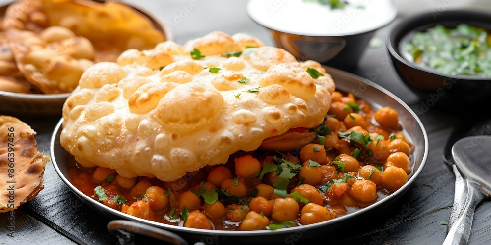 Plate of Indian chole bhature with spicy chickpeas and fried bread ...