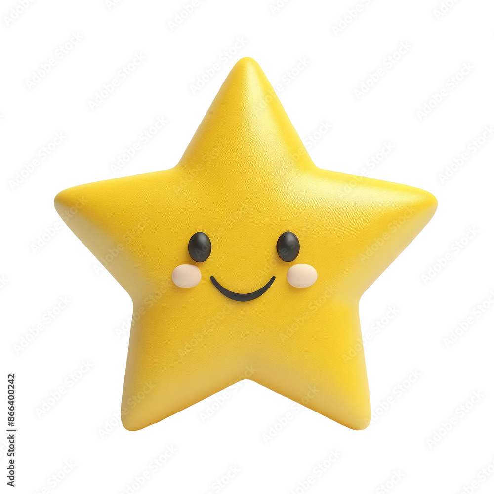 Cute smiling yellow star 3D render illustration, great for icons, kids designs, and positive ...