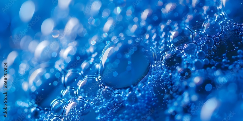 Closeup image of cobalt blue detergent molecules cleaning and removing ...