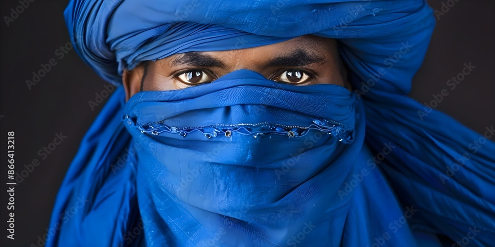 Tuareg man in traditional blue attire with covered face and enhanced ...