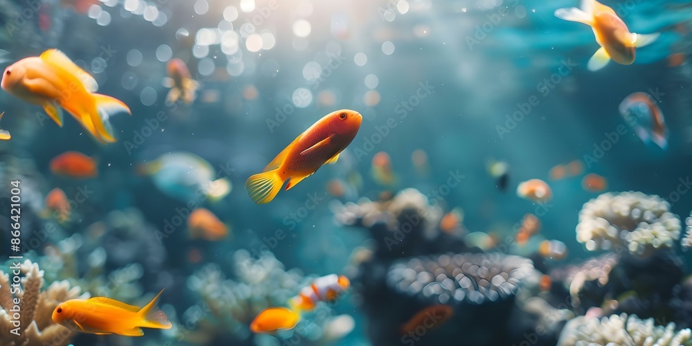 Colorful fish swarm and feed on coral reef in underwater frenzy ...