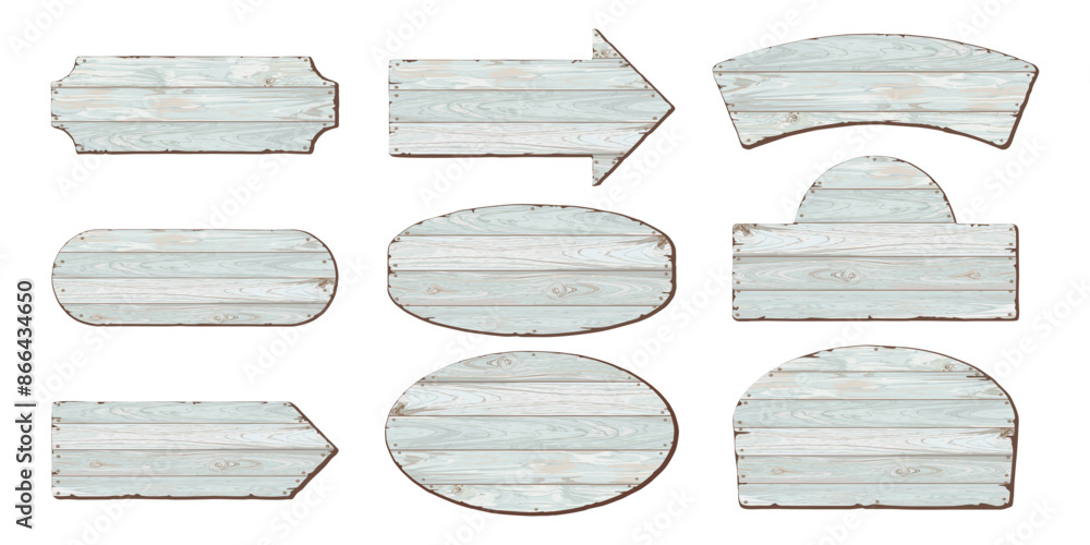 Blank signboard isolated various shapes made from cut timber panels ...