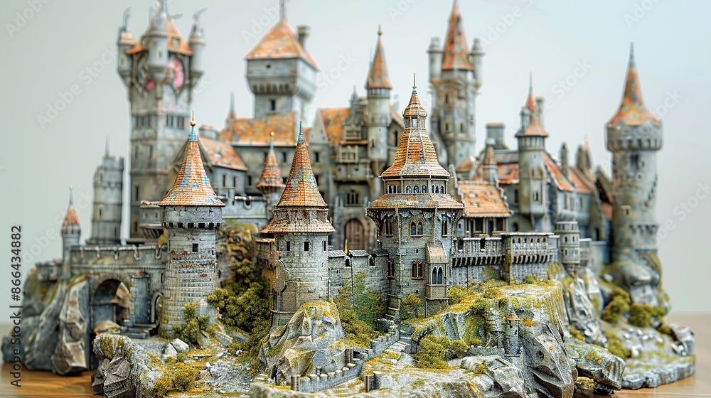 Fantasy Castle Model: A whimsical model of a fantasy castle on a table ...