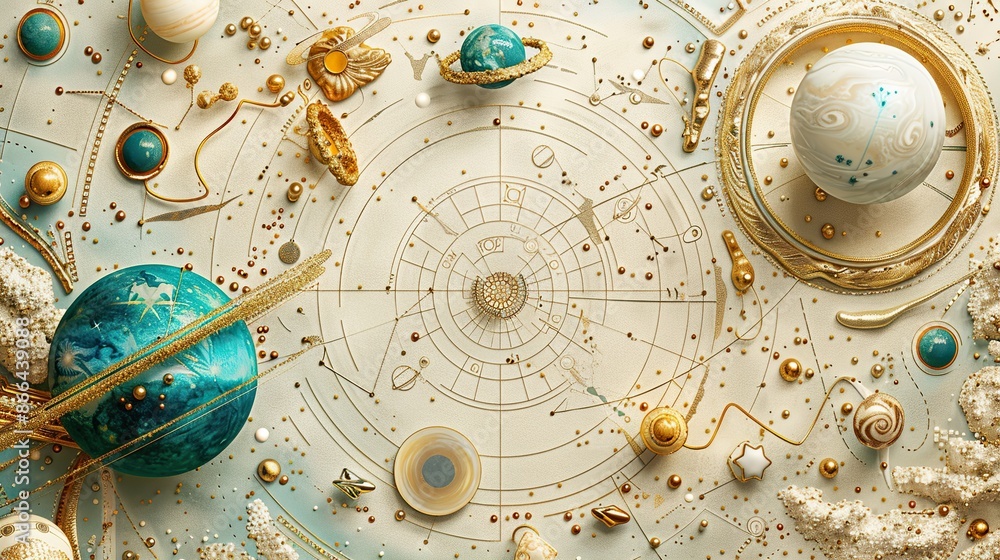 Mystical Celestial Map: A celestial map with constellations, planets ...