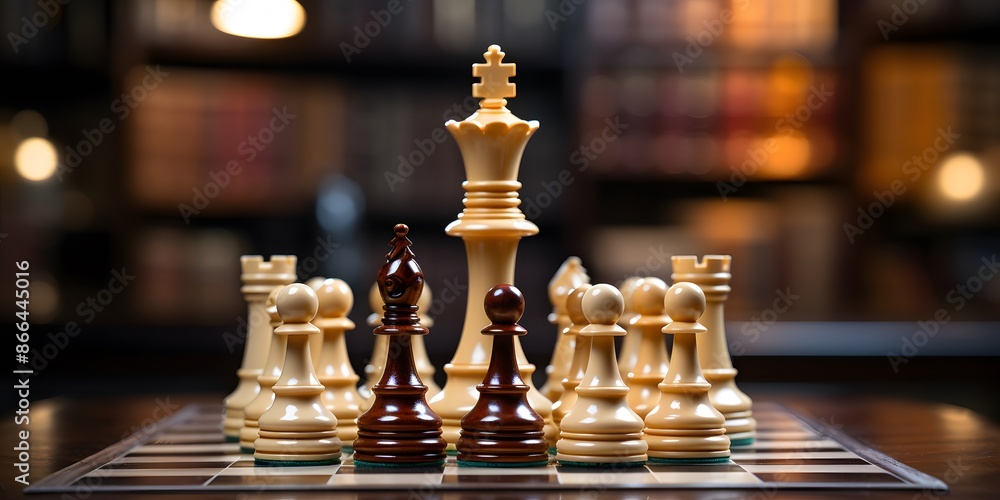 stands leading a formation of various chess pieces, Various chess ...