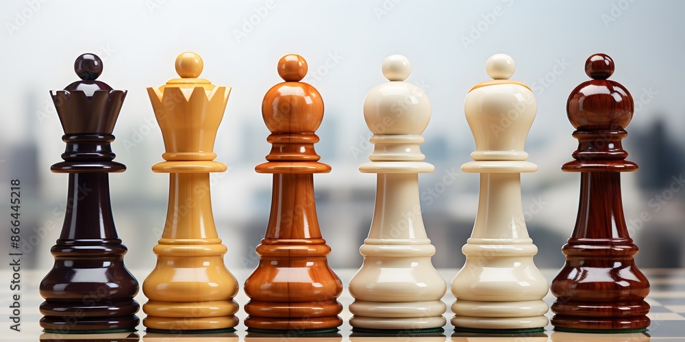 stands leading a formation of various chess pieces, Various chess ...