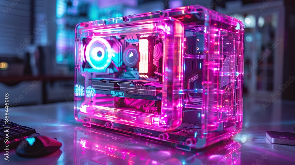 ภาพประกอบสต็อก Transparent PC Case with RGB Components: A transparent ...