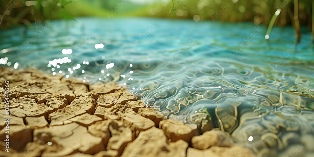 Water Scarcity: A comparison of a plentiful water source and a dried-up ...