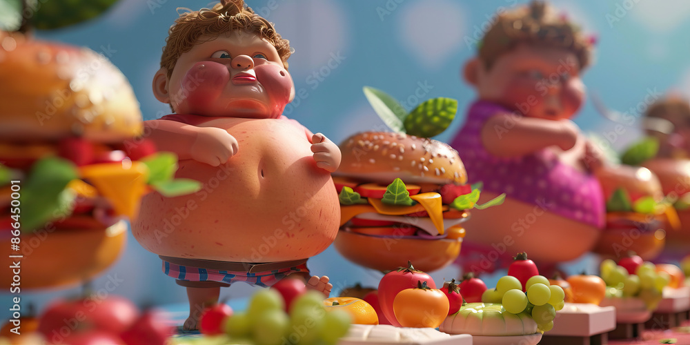 Childhood Obesity: Illustrations showing the progression from unhealthy ...