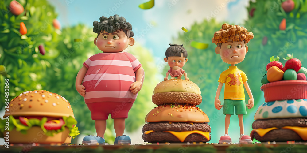 Childhood Obesity: Illustrations showing the progression from unhealthy ...