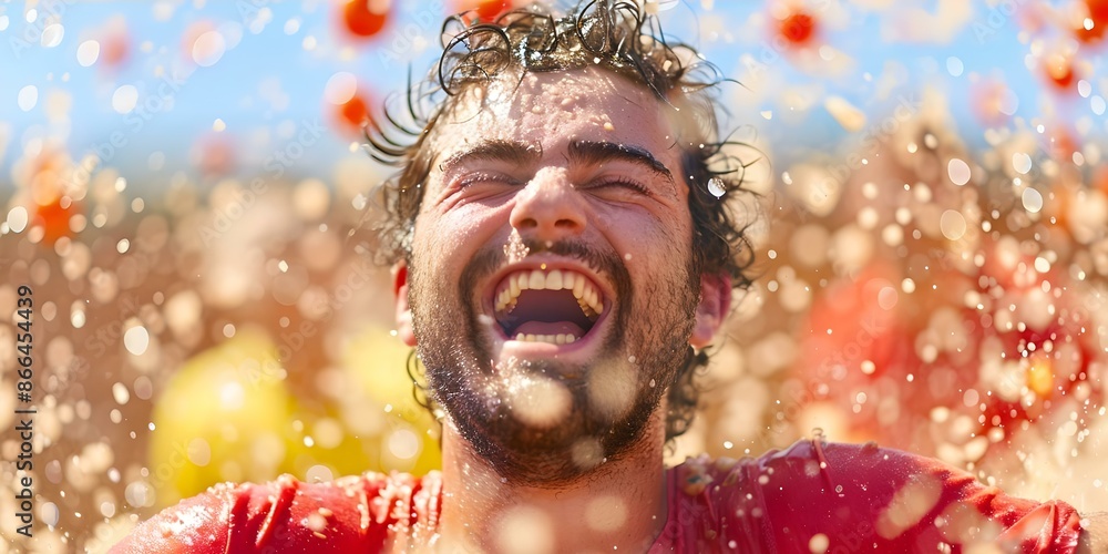 Tomatina festival captures man's joyful reaction as tomato smashes his ...