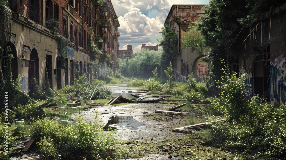 Urban landscape devastated by plant erosion. Stock Illustration | Adobe ...