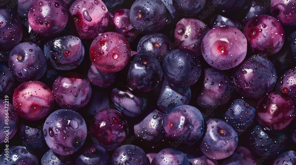 Watercolor illustration of acai berries as a background and texture ...