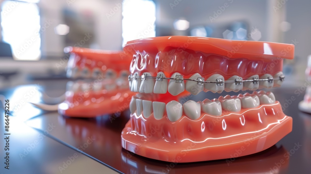 Dental braces on a model of upper and lower teeth, showcasing ...