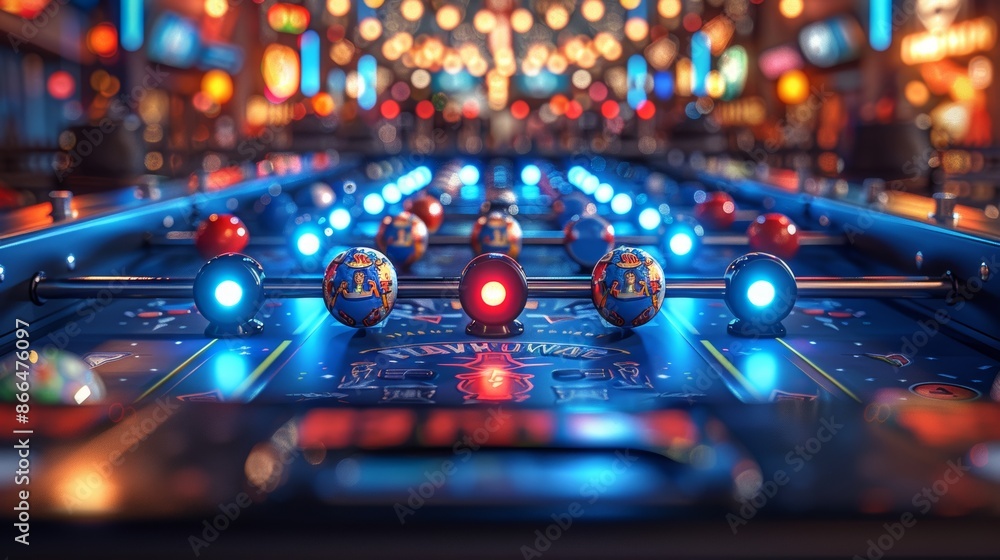 An illustration showing a foosball table with digital screens on each ...