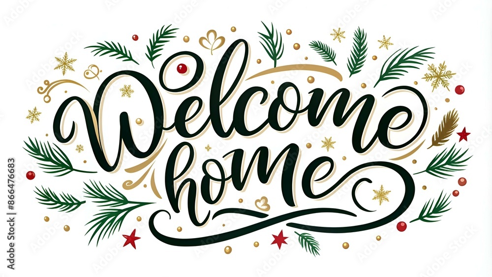 welcome home. Hand drawn calligraphy and brush pen lettering. design ...