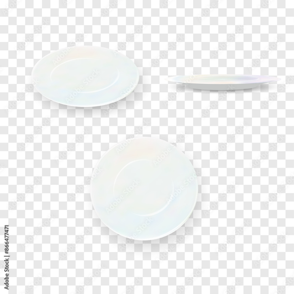 plate isolated. Set white porcelain plates vector mockup in a realistic ...