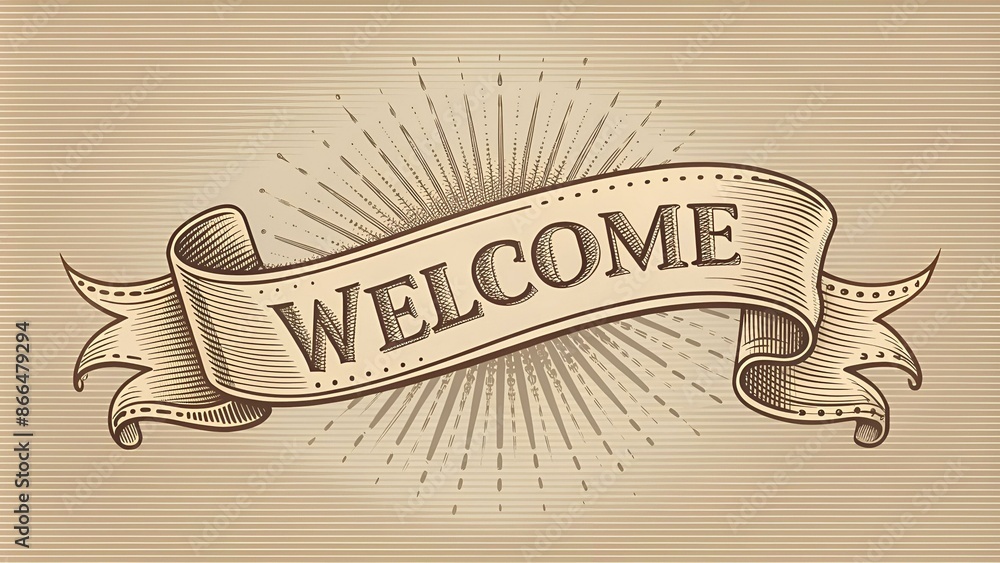 Old school ribbon banner and flag with text Welcome. Ribbon flag in ...
