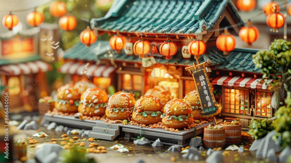 Realistic cut out of Takoyaki, isometric style, Attractive colors ...