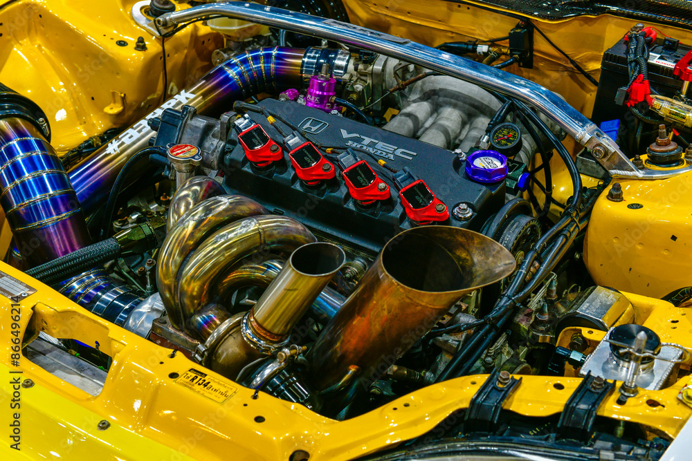 Thailand - June 28,2024: Details of Modification turbo car engine in ...
