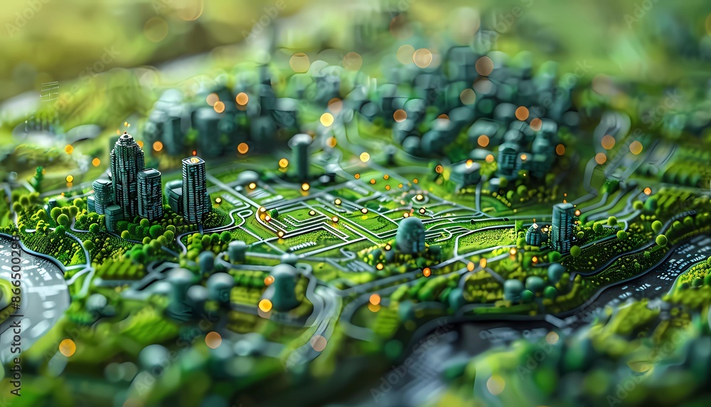 Environmental Impact Assessment, digital map overlaid with icons ...