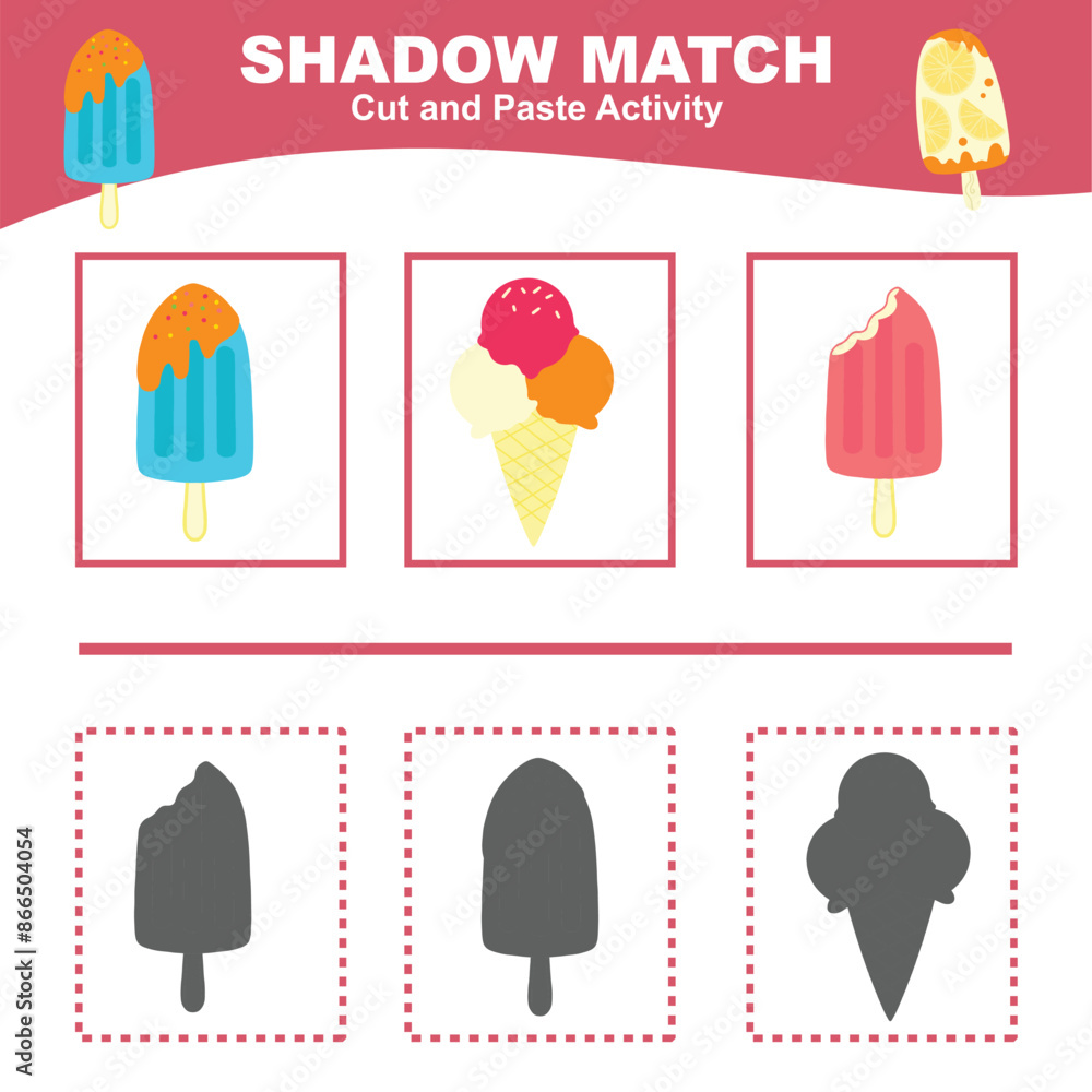 Cut the image in each box and glue it on each shadow. Find the correct ...