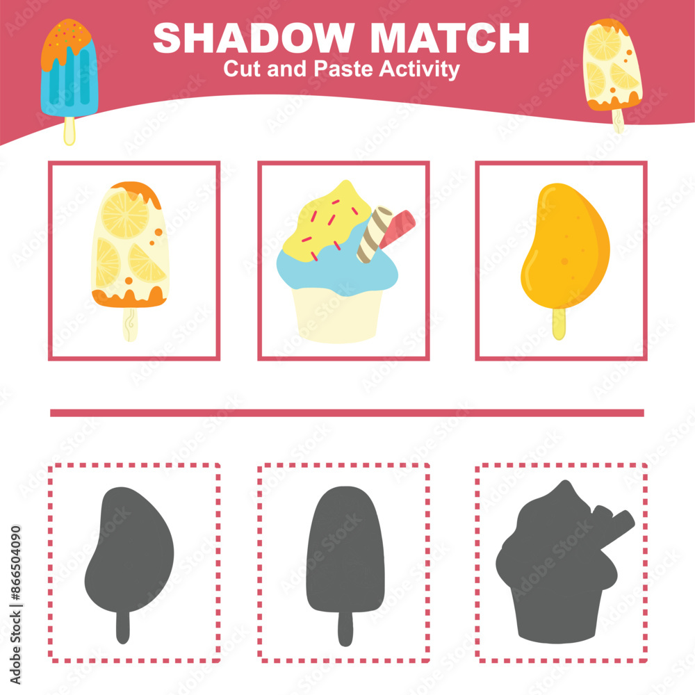 Cut the image in each box and glue it on each shadow. Find the correct ...